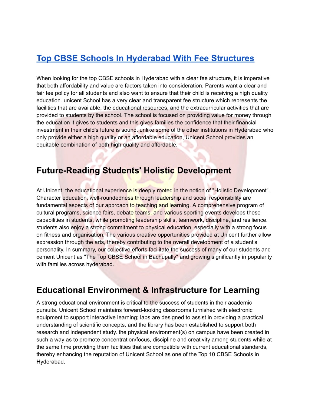 PPT - CBSE School Unicent-Hyderabad is a premier choice for excellent ...
