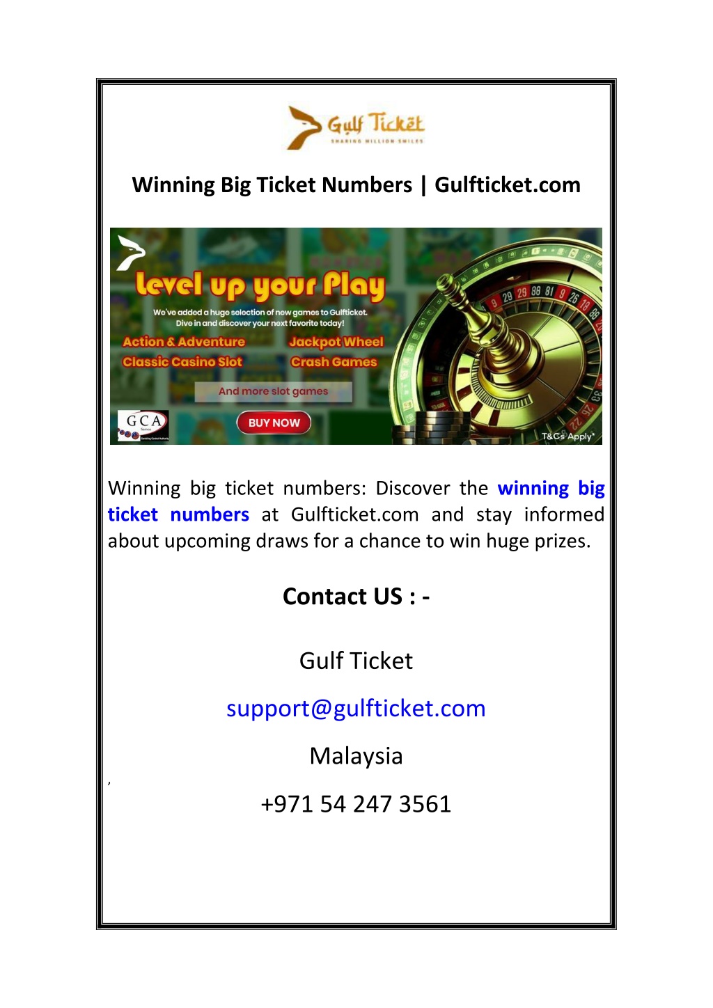 PPT - Winning Big Ticket Numbers Gulfticket.com PowerPoint Presentation ...
