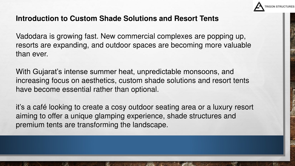 PPT - Expert Custom Shade Structures and Resort Tent Manufacturers in ...