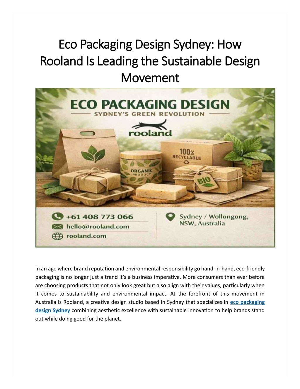PPT - Eco Packaging Design Sydney: How Rooland Is Leading the ...