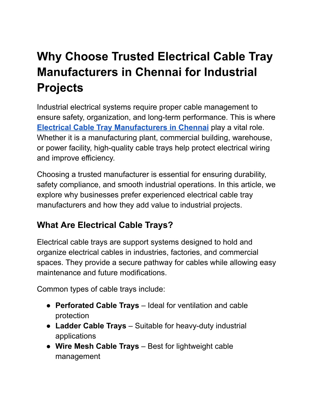 PPT - Why Choose Trusted Electrical Cable Tray Manufacturers in Chennai ...